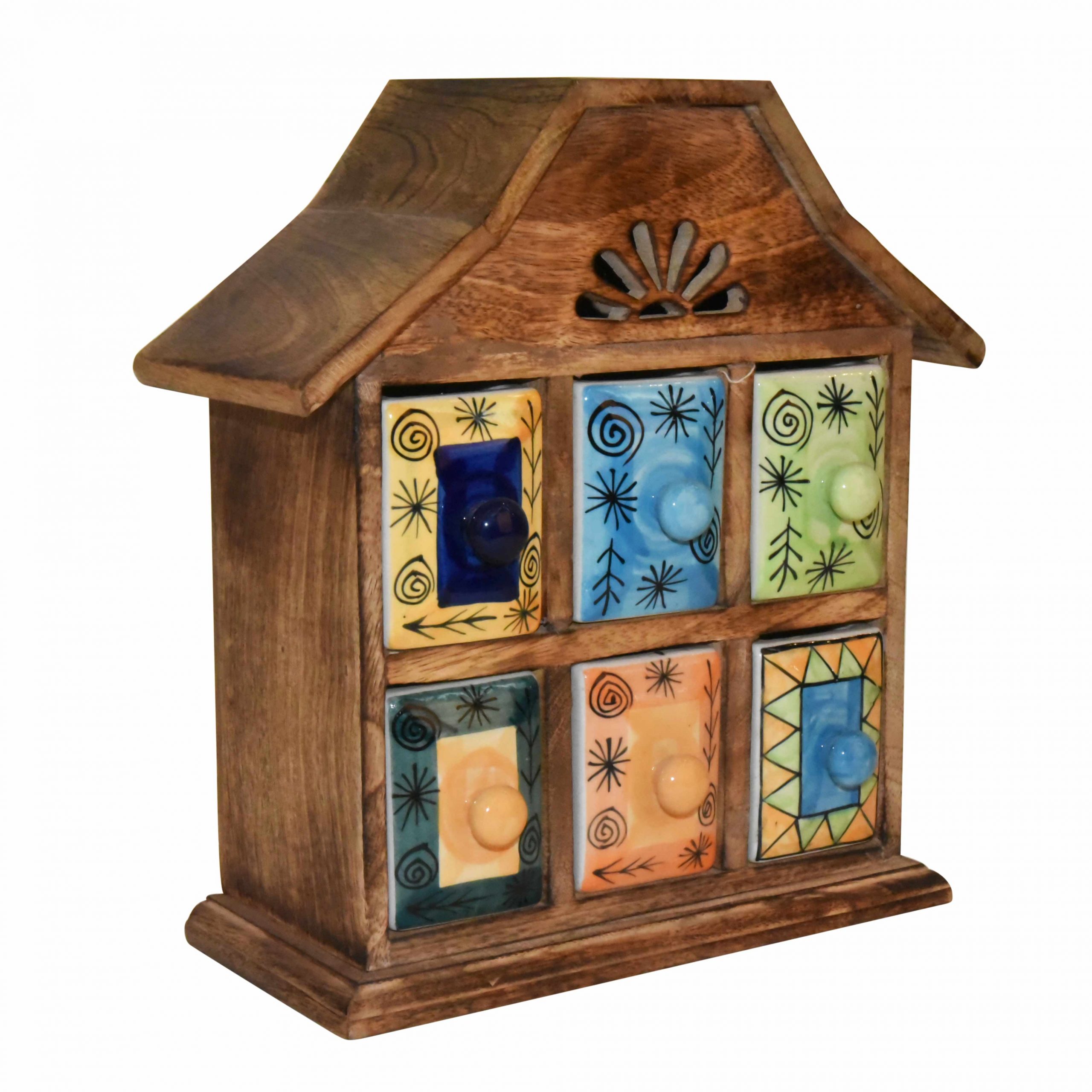 Indian Mini House-Shaped Cabinet Drawers Stand (6 drawers) - KaroutExpress