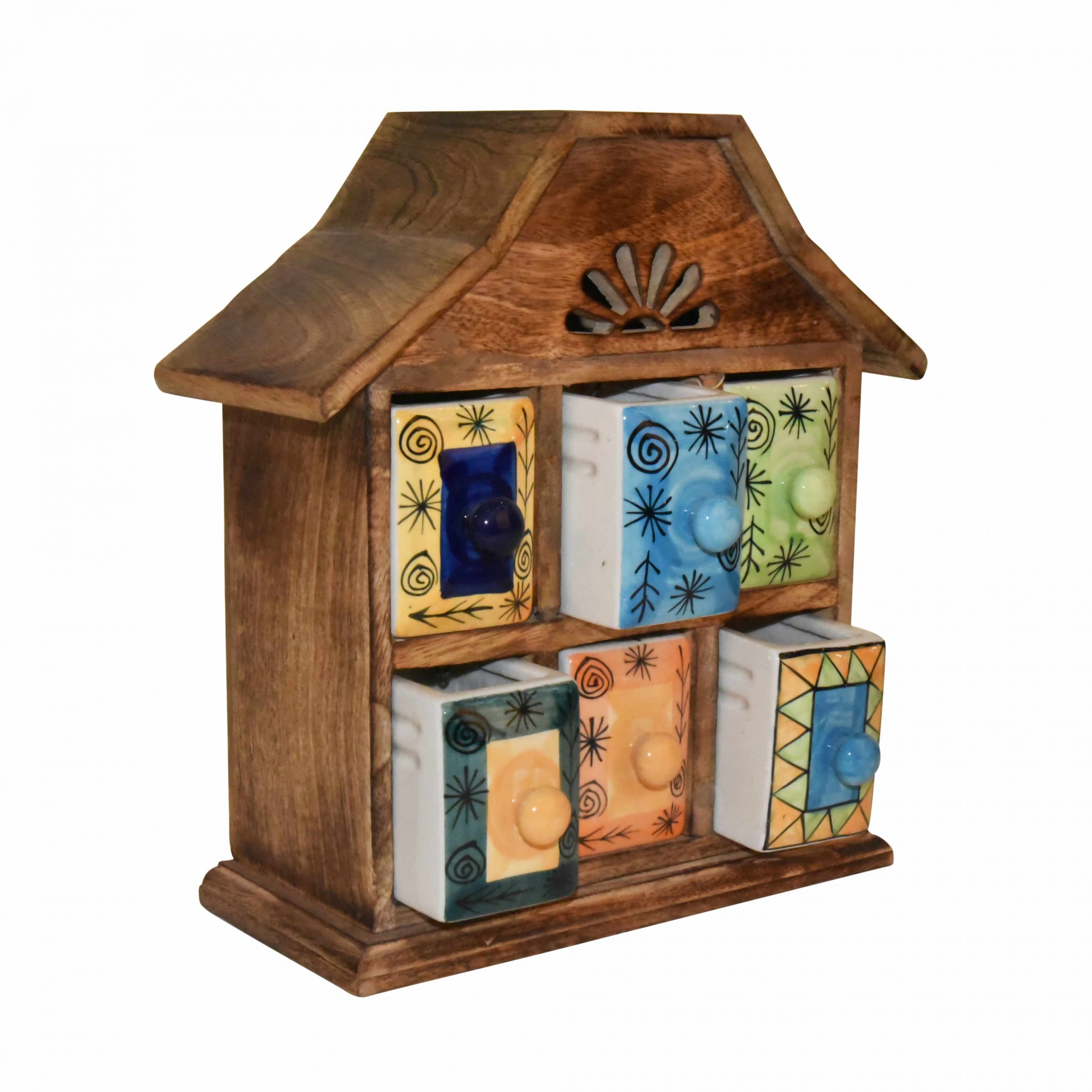 Indian Mini House-Shaped Cabinet Drawers Stand (6 drawers) - KaroutExpress