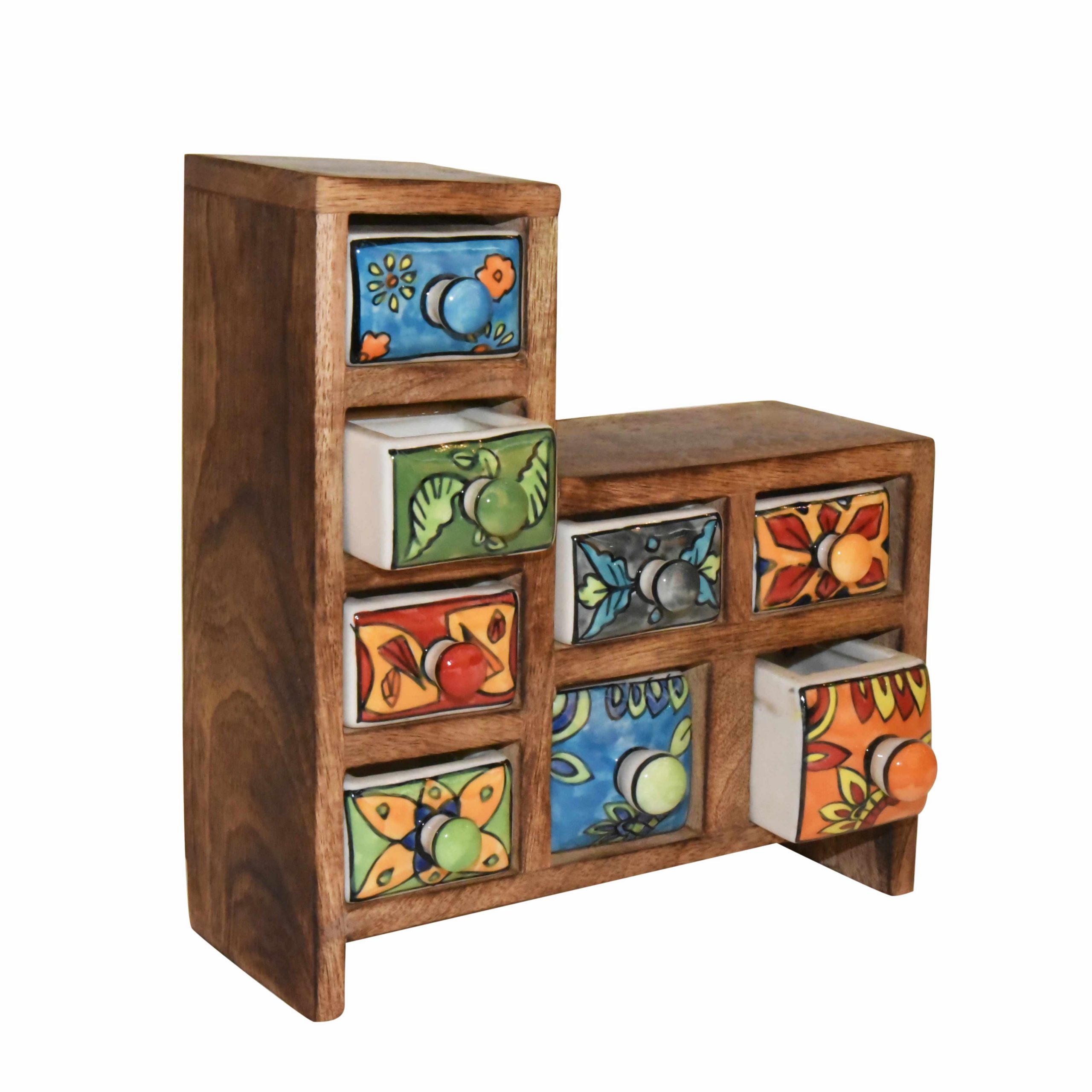 Indian Mini L-Shaped Cabinet Drawers Stand (8 drawers) - KaroutExpress